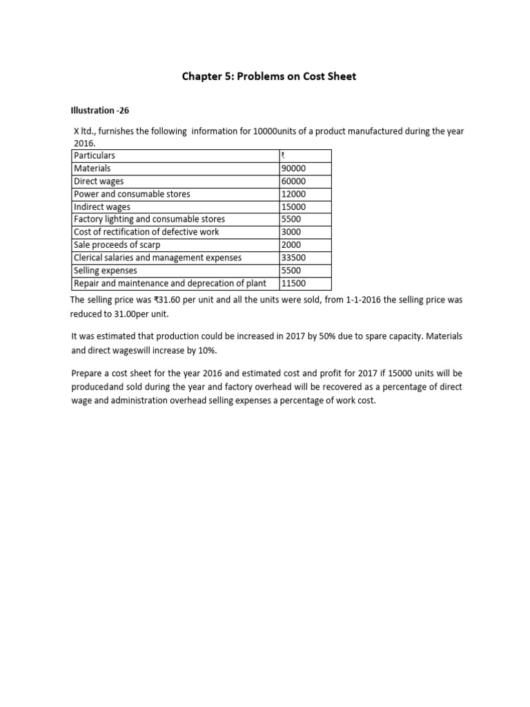 Chapter5 - Cost Sheet - Problems - Part5 - P S Chaitra | PDF