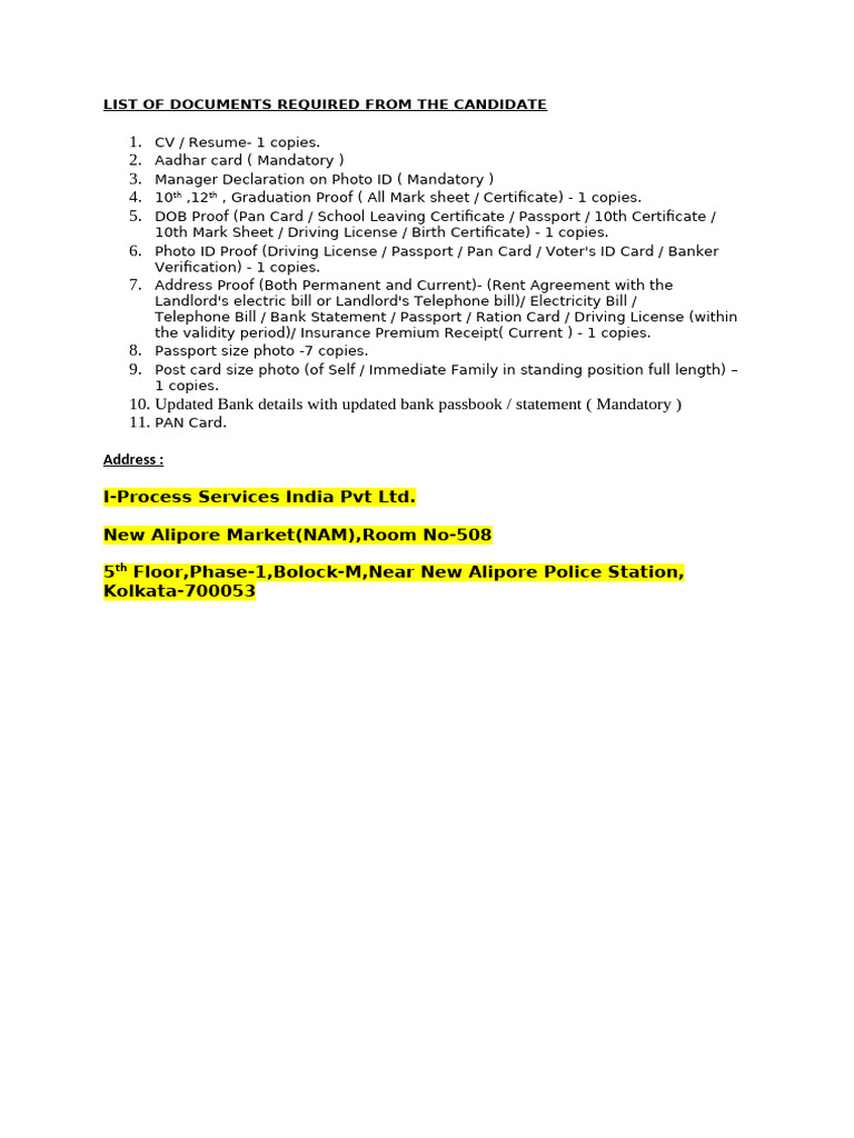 Document Checklist | PDF