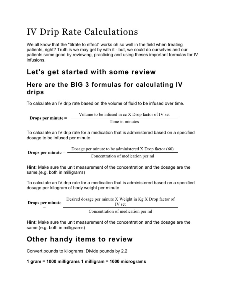 IV Drip Rate Calculations
