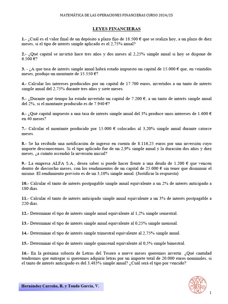 Prob Tema 2 2024 - 25 | PDF | Interés | Tasa de porcentaje anual