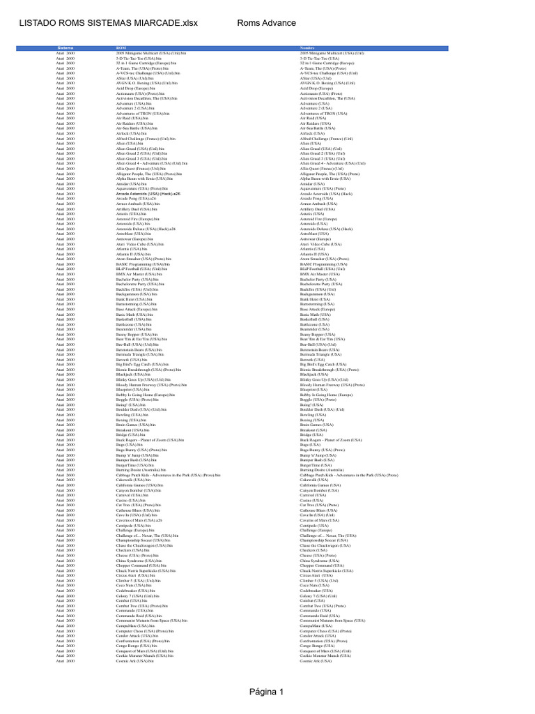 LISTADO-JUEGOS-ADVANCE-MIARCADE | PDF | Video Game Companies | Industries