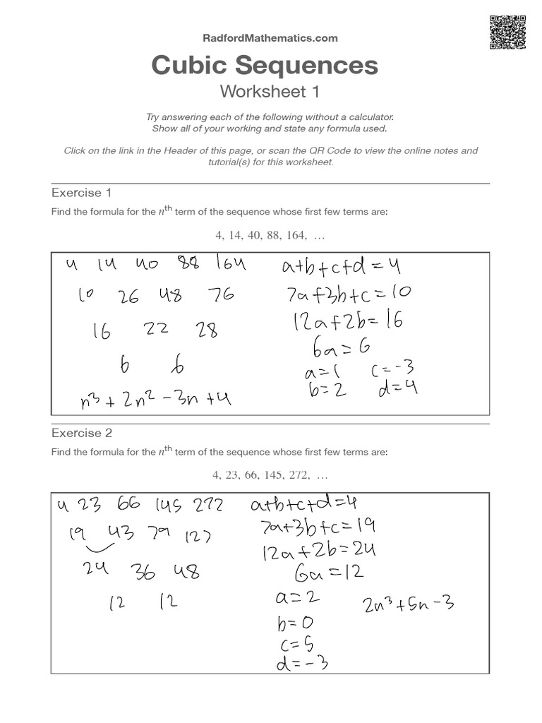 Cubic Sequences Worksheet | PDF