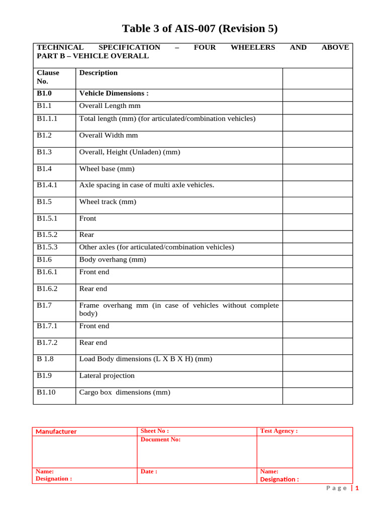 AIS-007 Vehicle Specifications Table | PDF | Automatic Transmission ...