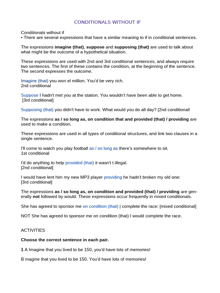 Conditional Sentences Without "If" | PDF | Sentence (Linguistics)