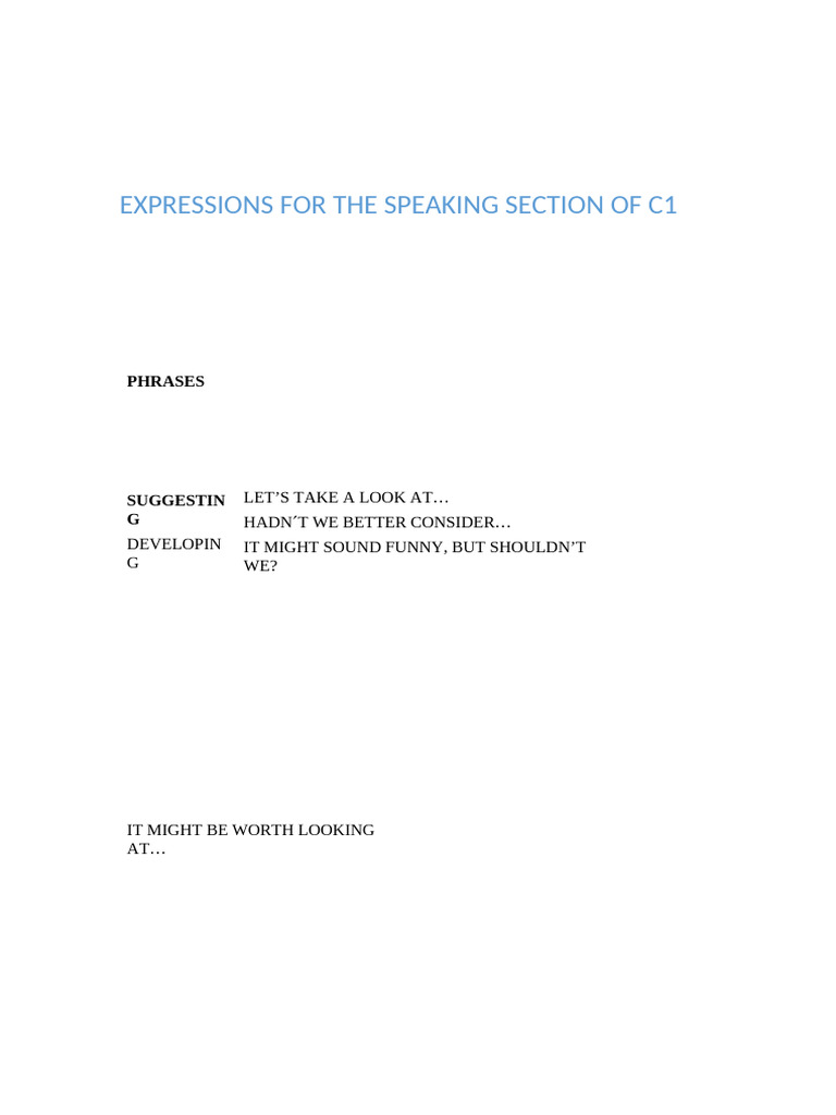 Expressions For The Speaking Section of c1 | PDF