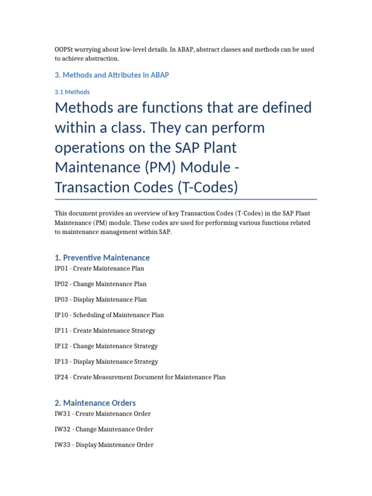 SAP_PM_Module_TCodes | PDF