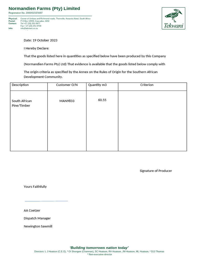 South African Timber Export Compliance | PDF