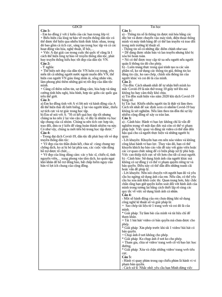 Đề Cương Gdcd Và Tin | PDF