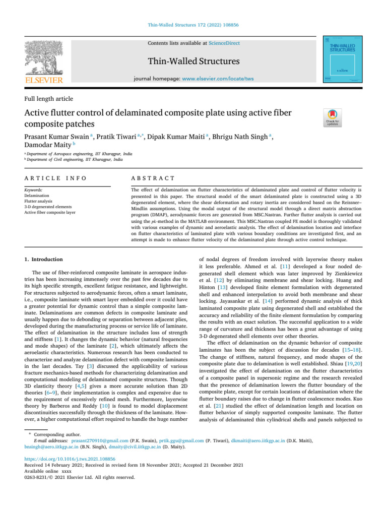 Active Flutter Control In Composite Plates Pdf Composite Material Finite Element Method