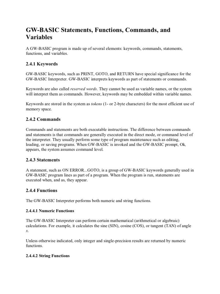 Understanding GW-BASIC Commands | PDF | Teaching Methods & Materials ...
