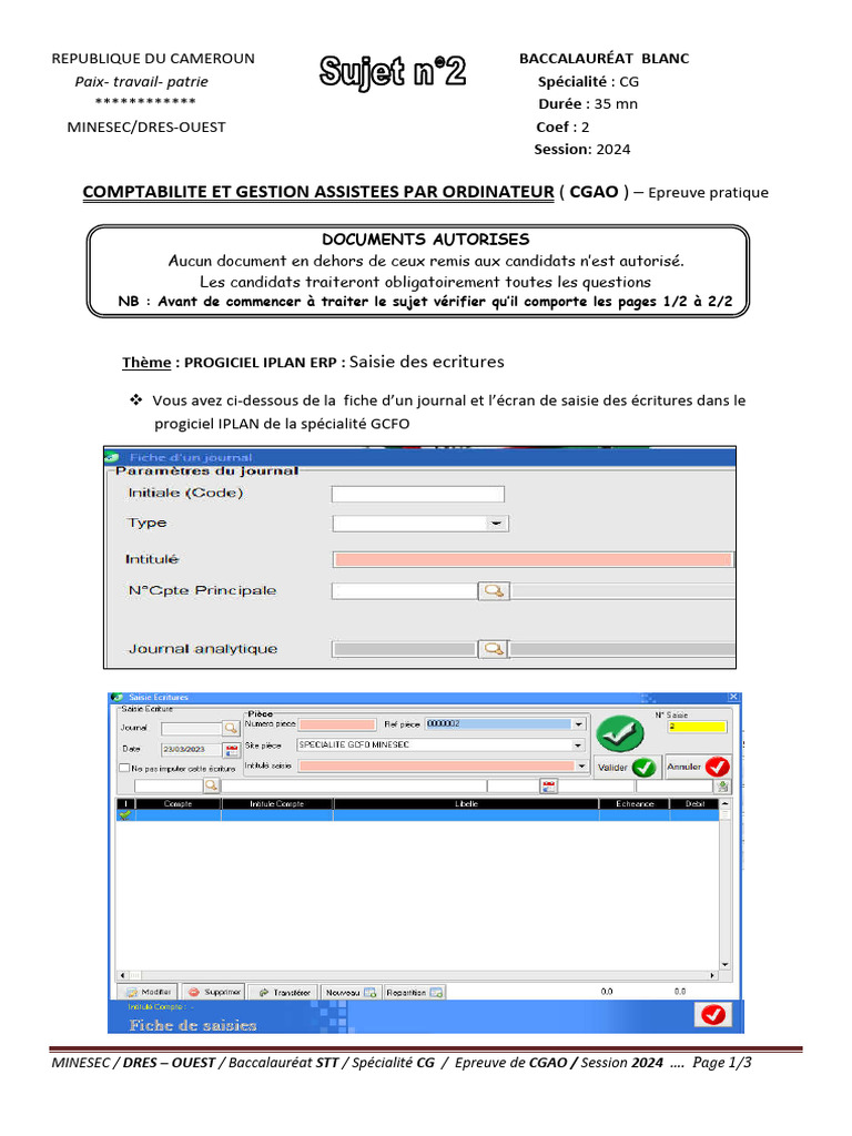 Épreuve pratique CGAO 2024 - IPLAN ERP | PDF