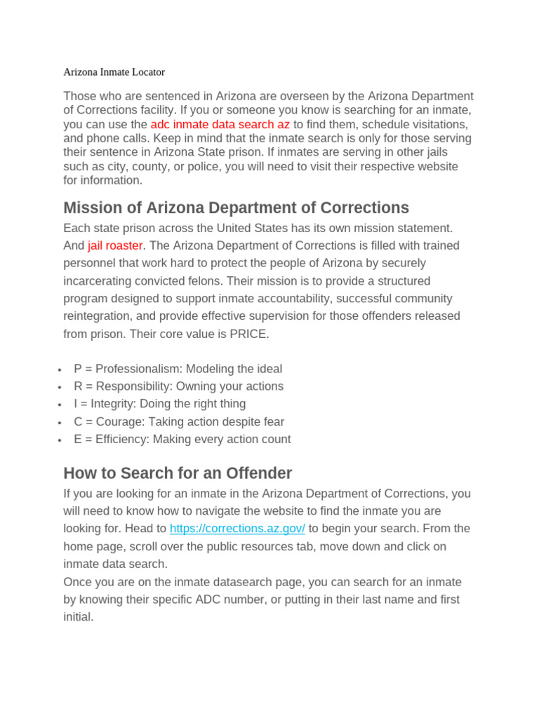 Arizona Inmate Locator | PDF | Prison | Mail