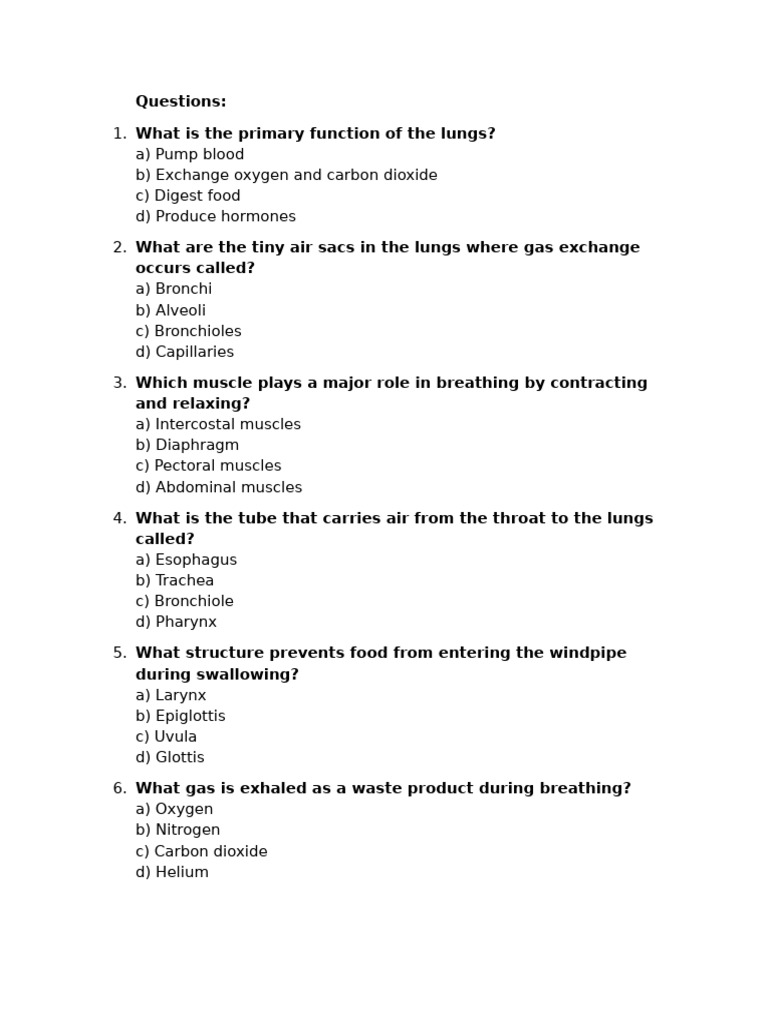 Lung Anatomy and Function Quiz | PDF