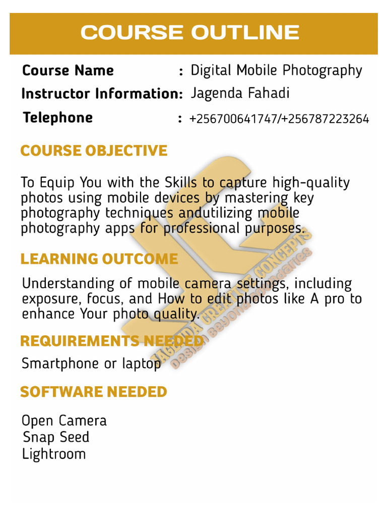 Photo Editing Course Outline | PDF