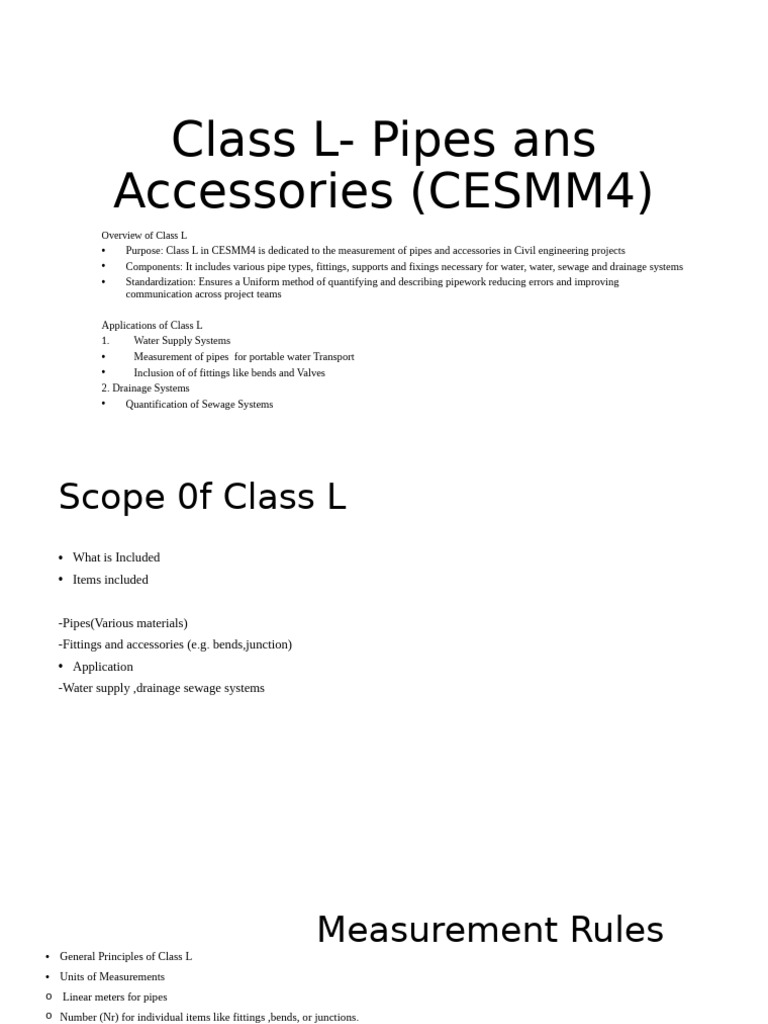 Class L - Pipes Ans Accessories (CESMM4) | PDF