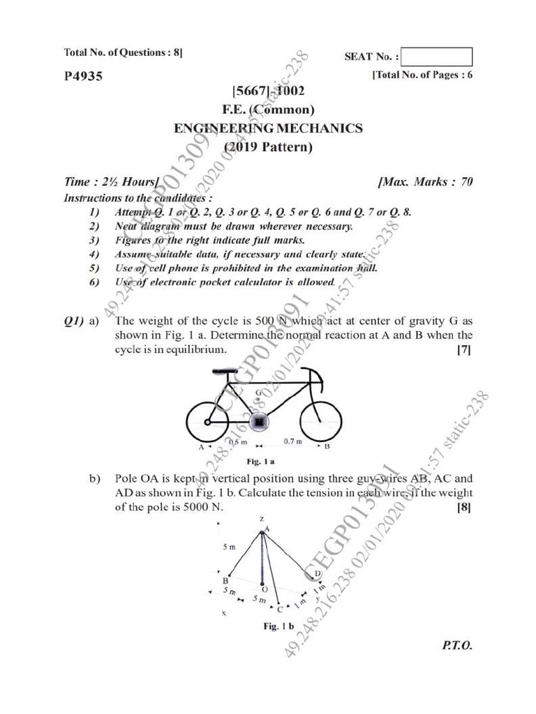 Engg. Mechanics Official Paper Solution | PDF | Rotation | Force