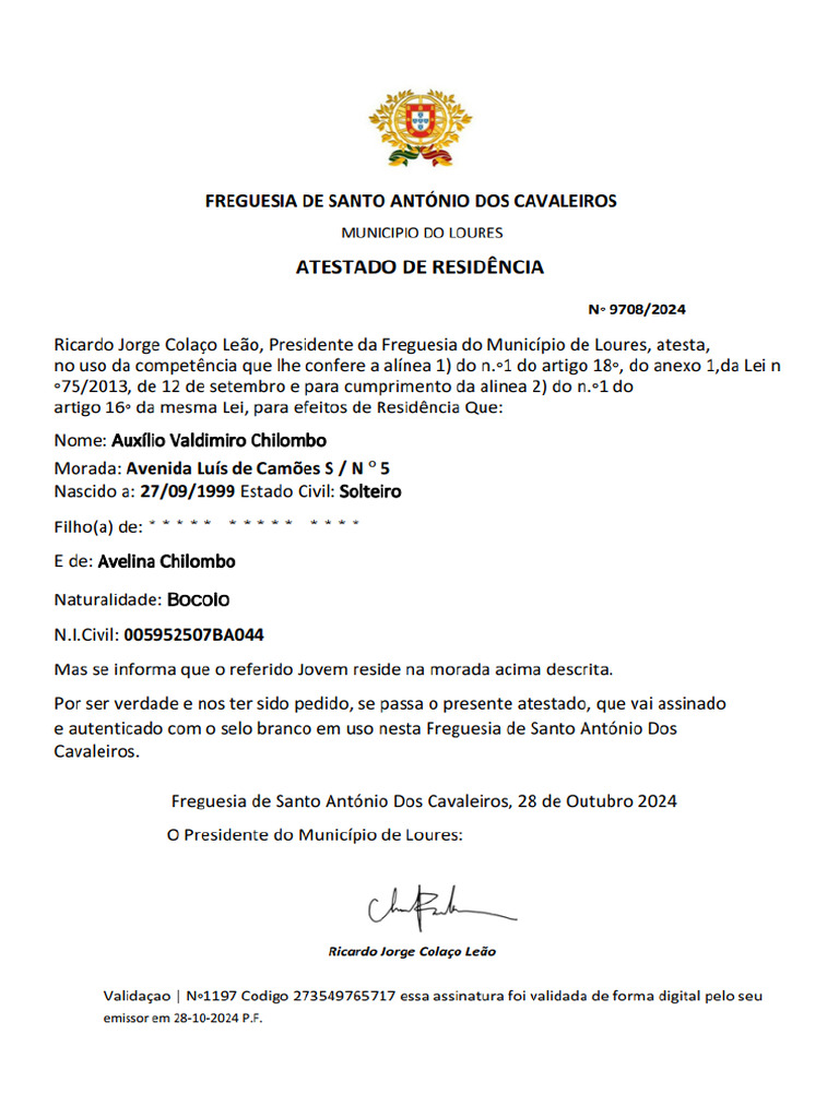 Atestado de Residência Portugal | PDF