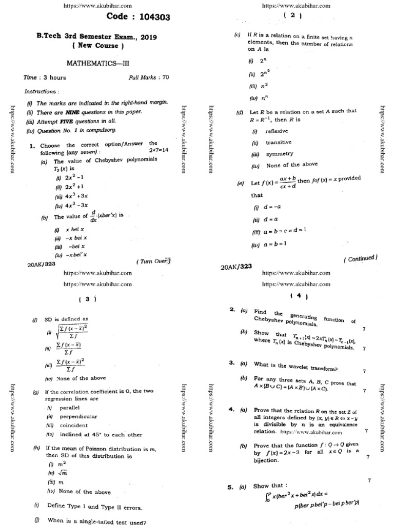 Btech 3 Sem Mathematics 3 104303 2019 | PDF