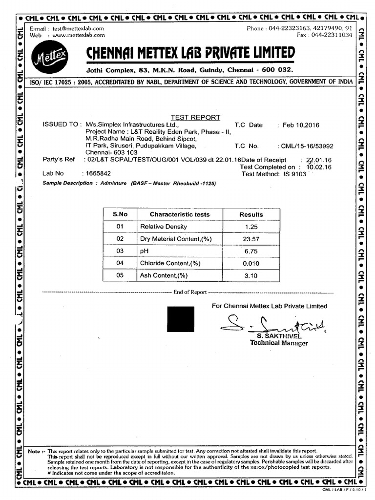 Admixture Test Report | PDF