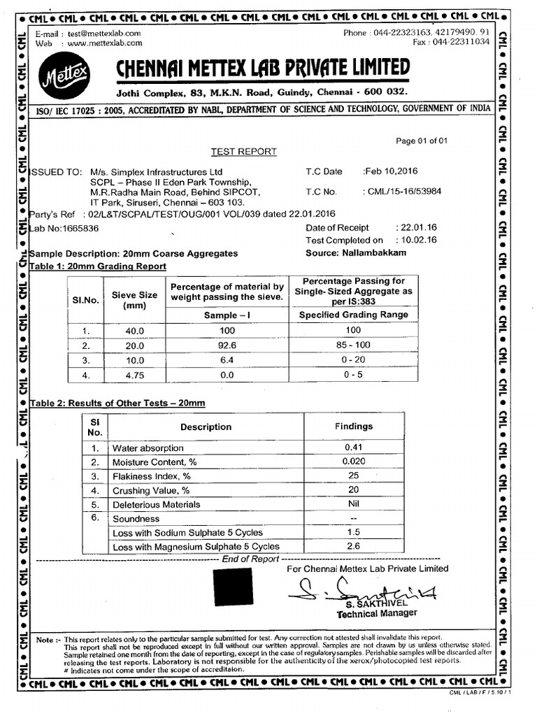 Coarse Aggregate Test Report | PDF