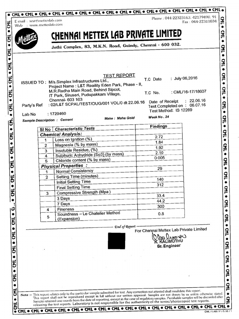 Cement Test Report | PDF
