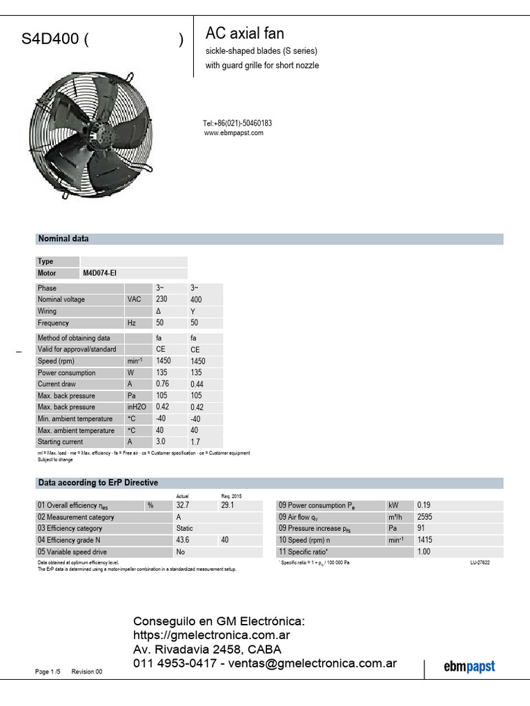 AC Axial Fan Specifications S4D400 | PDF | Alternating Current ...