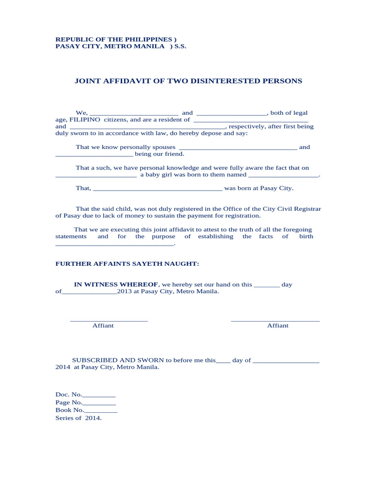 Joint Affidavit for Unregistered Birth | PDF