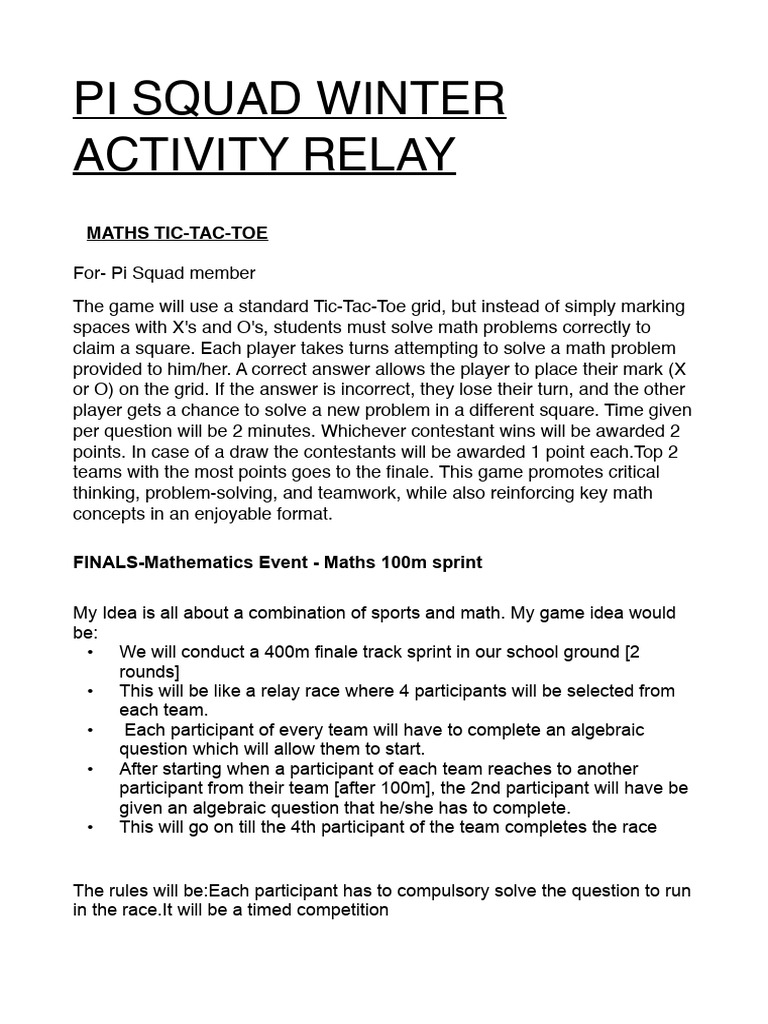 Pisquad Activity Winter Relay | PDF