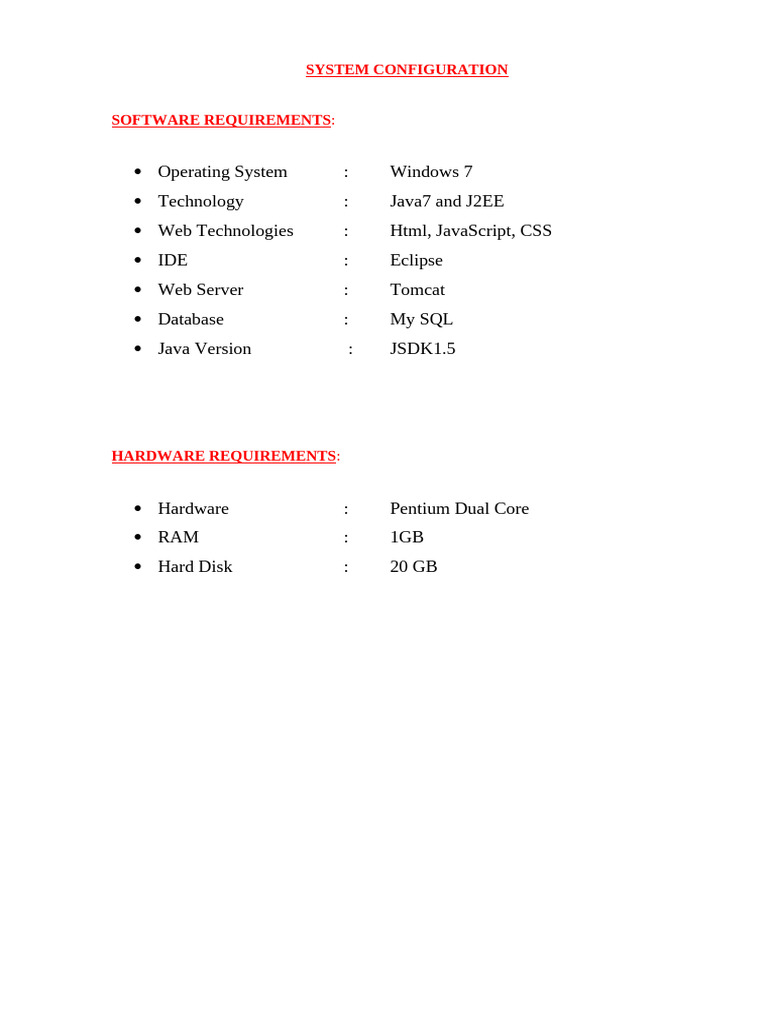 Hardware and Software Specification | PDF