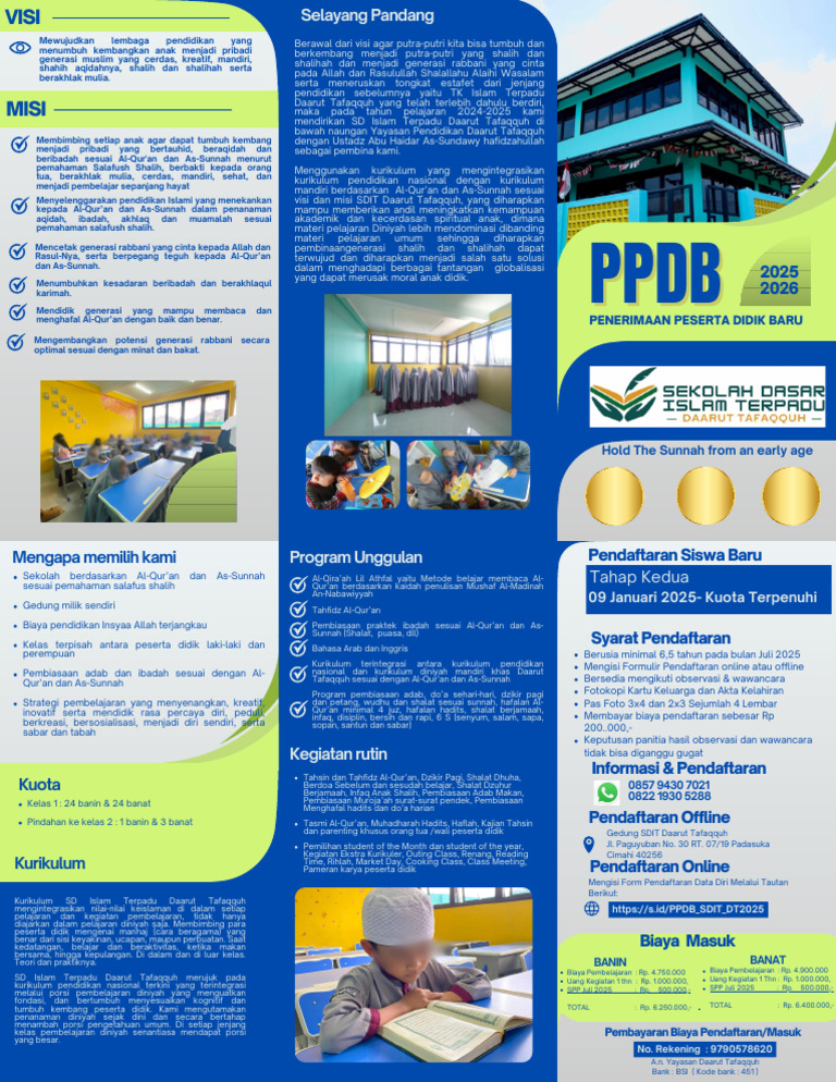 Brosur PPDB SDIT DT 2025-2026 Tahap 2 | PDF