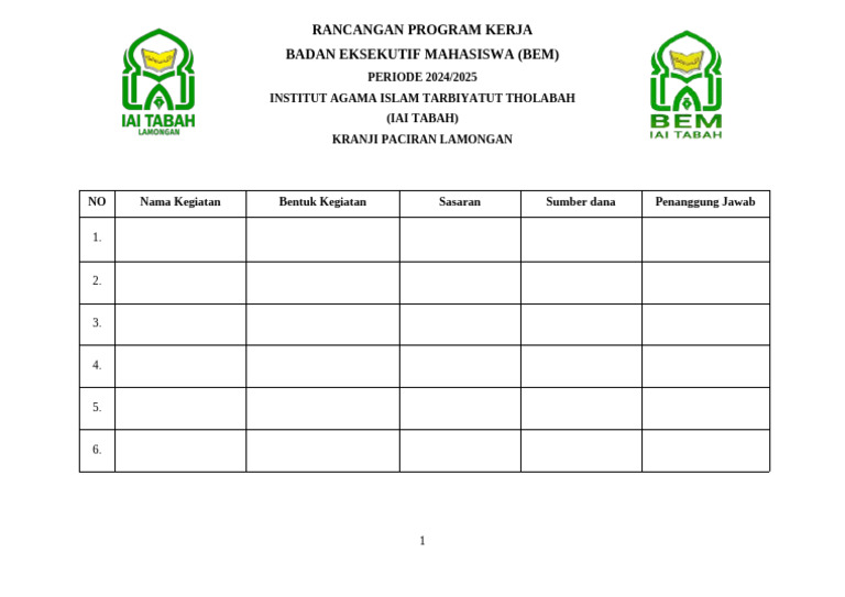 Format Perencanaan Proker Bem | PDF