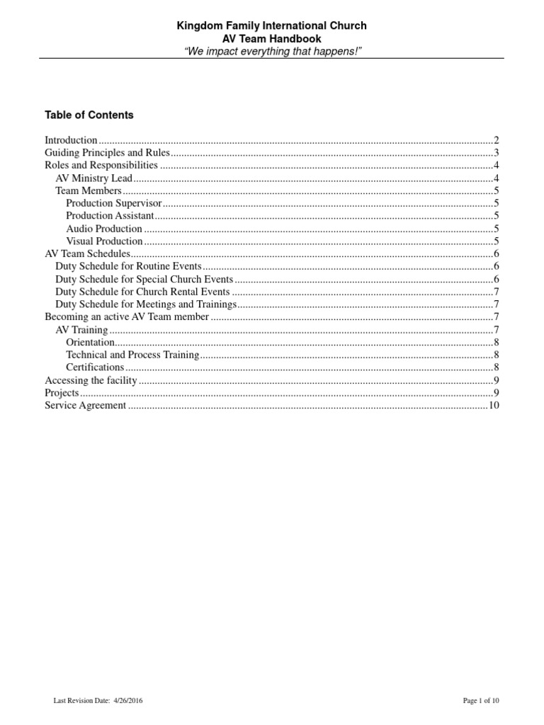 MinManual AV Team 1 Team Handbook | PDF | Jesus | Holy Spirit