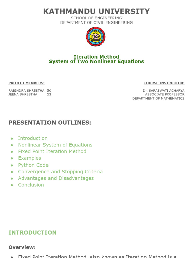 Iteration Method - System of Two Non-Linear Equations | PDF | Equations | Nonlinear System