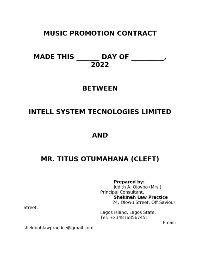 Music Promotion Contract for Cleft | PDF | Indemnity | Business