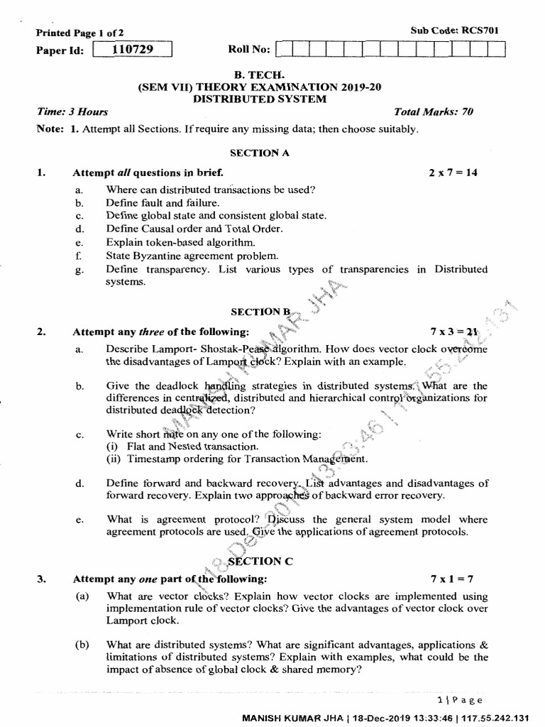 Distributed System Rcs 701 Pdf