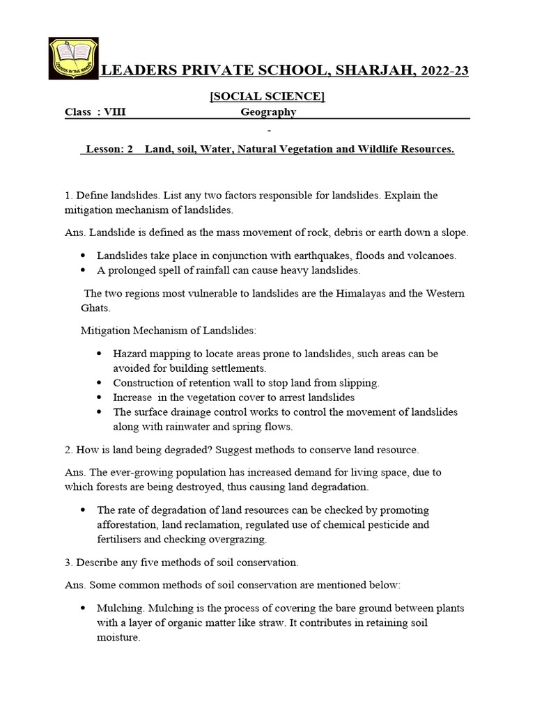 Landsoilwater Natural Vegetation - Notes Chapter 2 | PDF | Landslide | Soil