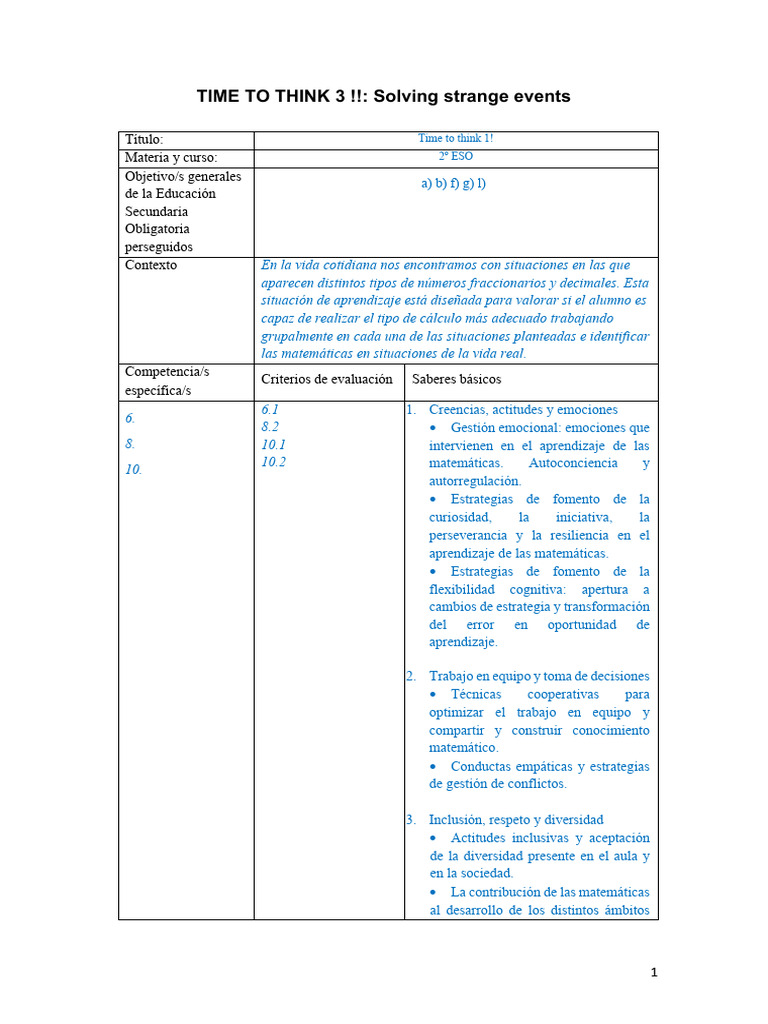 Time To Think Unit 4 DECIMALS | PDF | Aprendizaje | Las emociones
