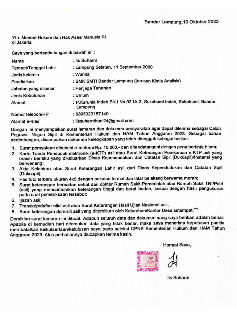 Scan Surat Lamaran Iis | PDF