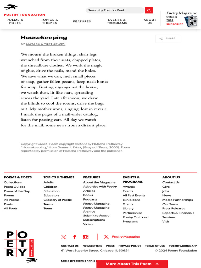 Housekeeping: A Poem by Trethewey | PDF | Poetry