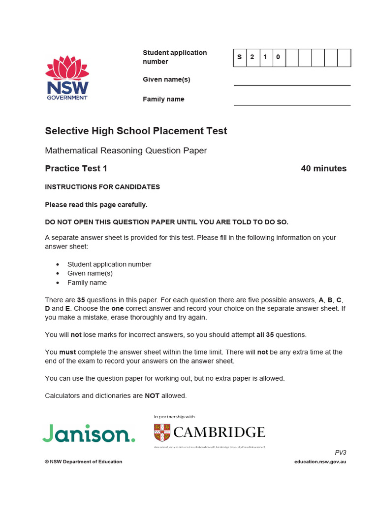 Math Practice Test Instructions | PDF | Temperature | Length