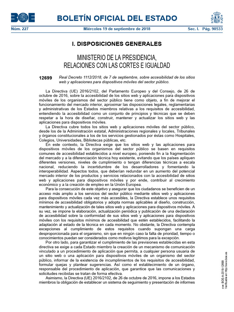 T38. - Real Decreto 1112 - 2018 de 7 de Septiembre, Sobre Accesibilidad de Los Sitios Web | PDF ...