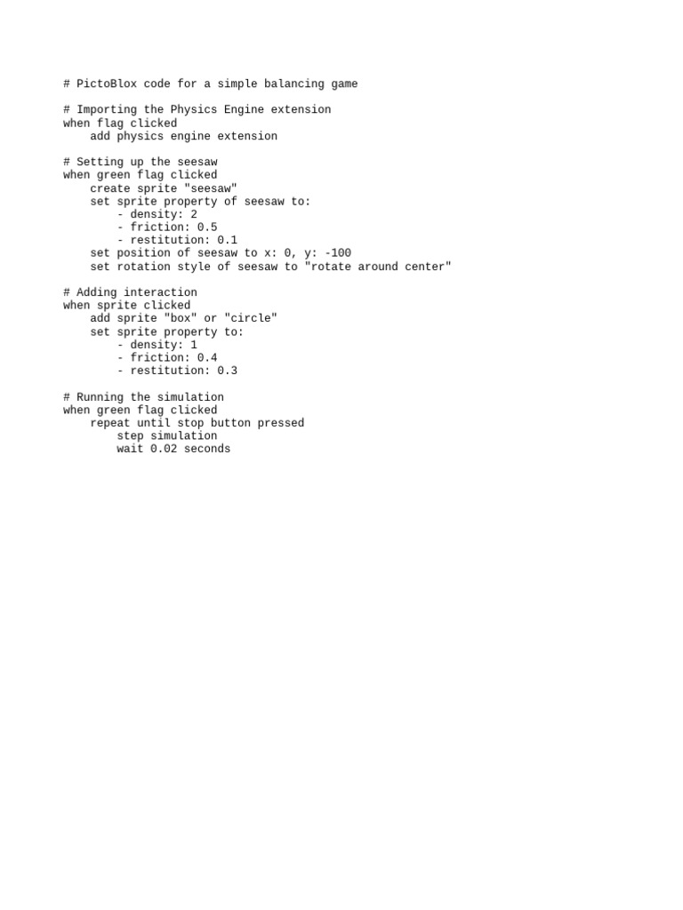 BalancingGame PictoBlox Code | PDF