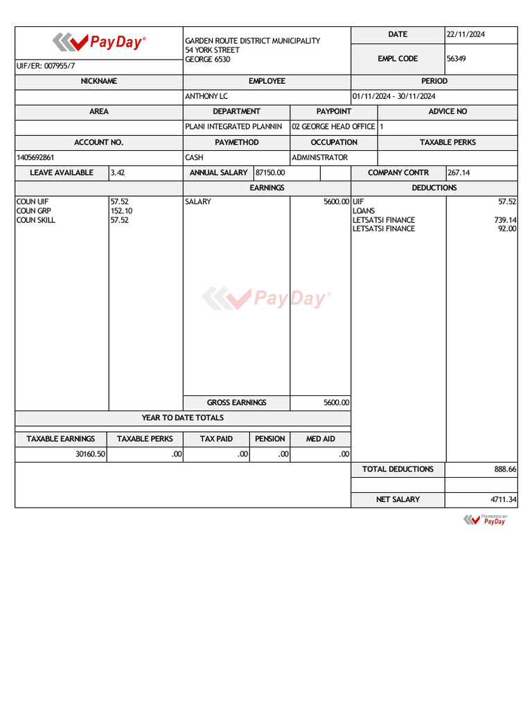 Employee Payslip Summary | PDF | Taxes | Government Finances