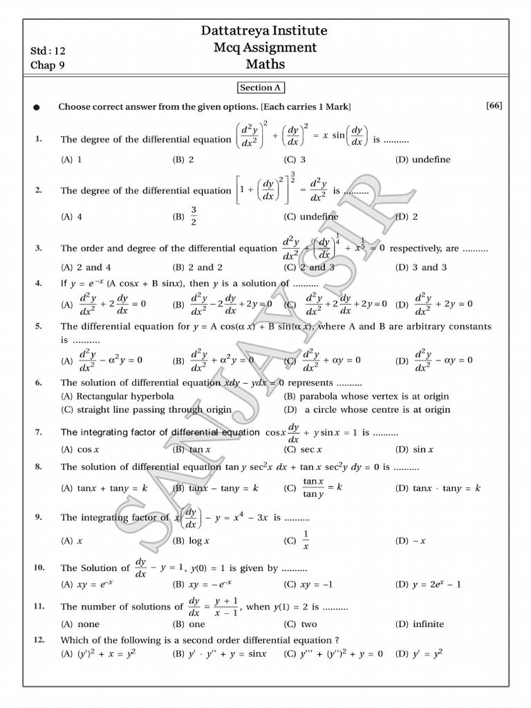 Diff Eqns Mcqs | PDF