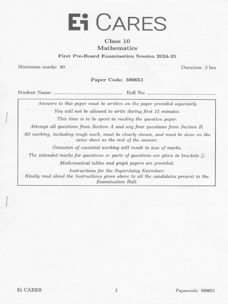 X PB1 2024 Maths | PDF