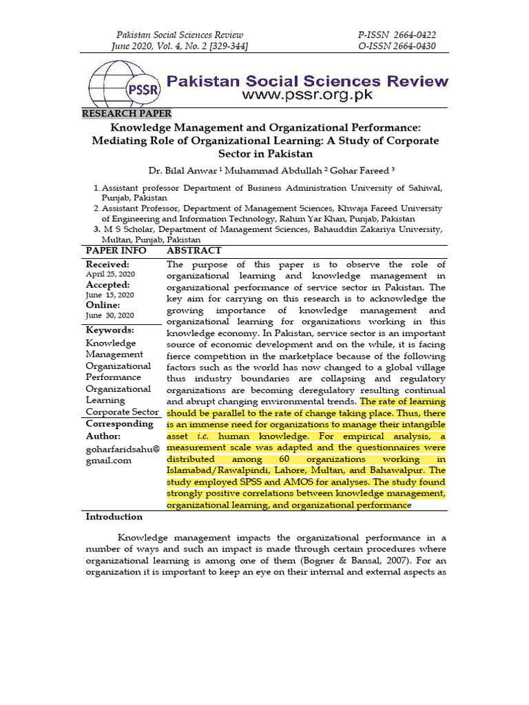 12th Paper Knowledge Management and Organizational Performance ...