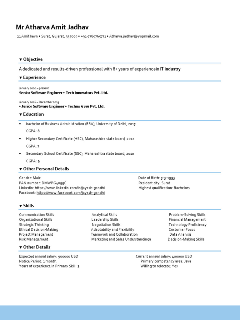 Senior Software Engineer Profile | PDF