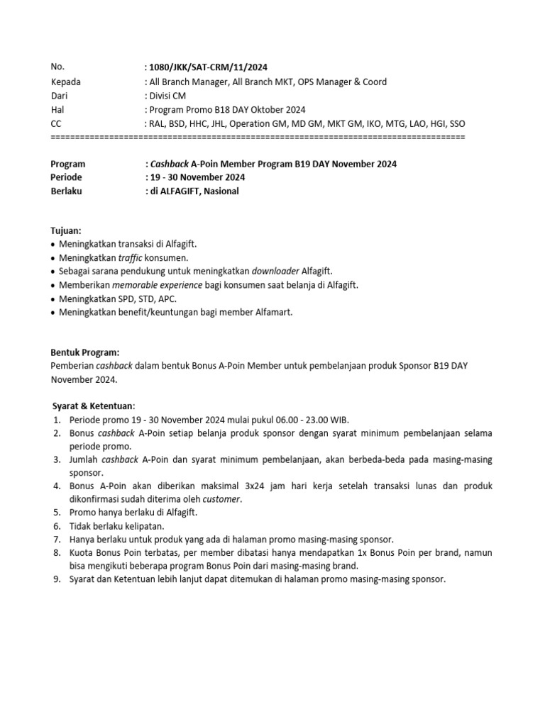 4. Juklak Promo B19 DAY NOVEMBER 2024 | PDF