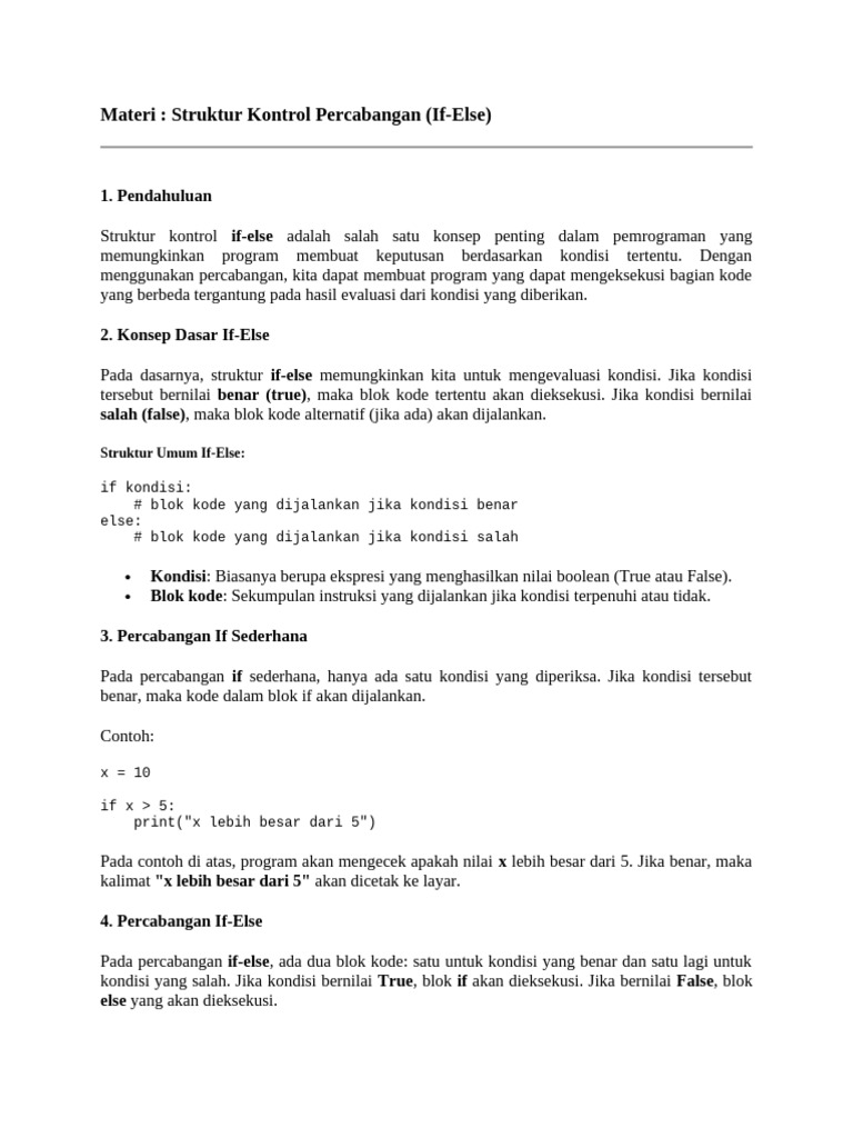 Struktur Kontrol Percabangan (If-Else) | PDF