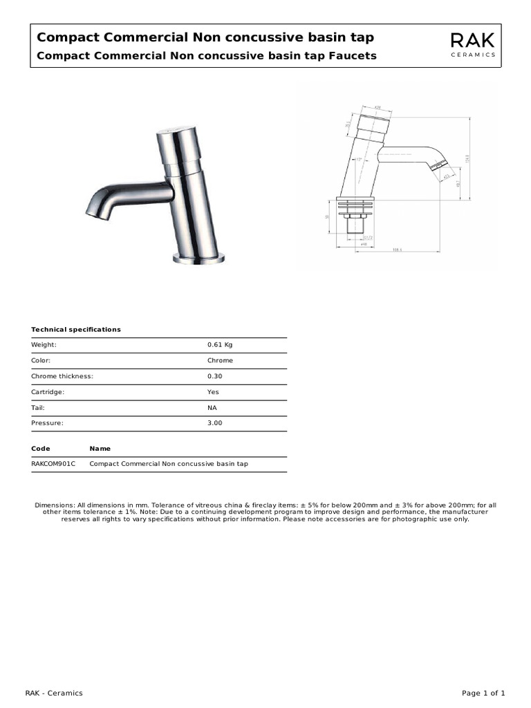 Chrome Non-Concussive Basin Tap | PDF